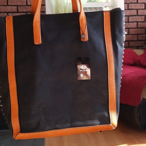 Balibag Studio | Bags | Balibag Studio New Studded Black And Tan Tote ...